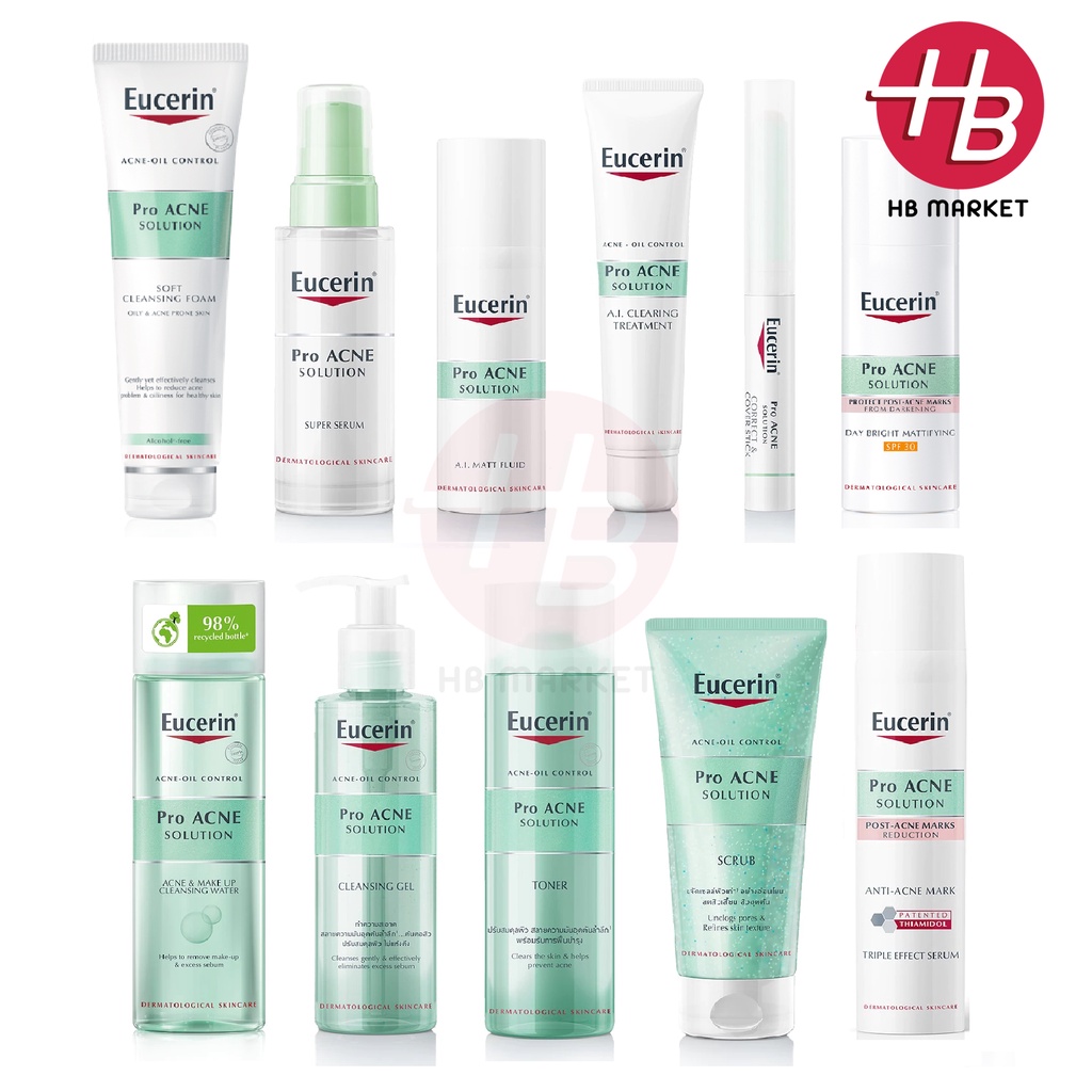 Eucerin Pro Acne Solution Cleansing Gel/Toner/Super Serum/Day Matt ...