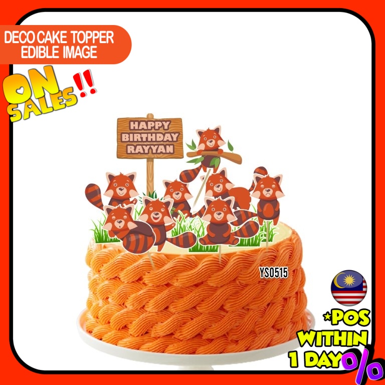 [CUSTOM NAME] Happy Birthday Cake Topper Red Panda Decoration Set Party ...