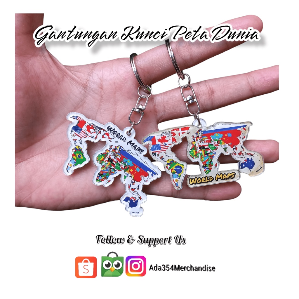 GANTUNGAN Souvenirs Around The World | World Map Shape Keychain Flag ...