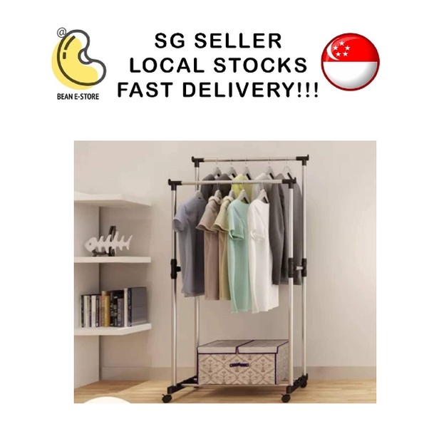 👍CHEAPEST!👍 Double Pole Adjustable Clothes Rack Stand Drying Rack ...