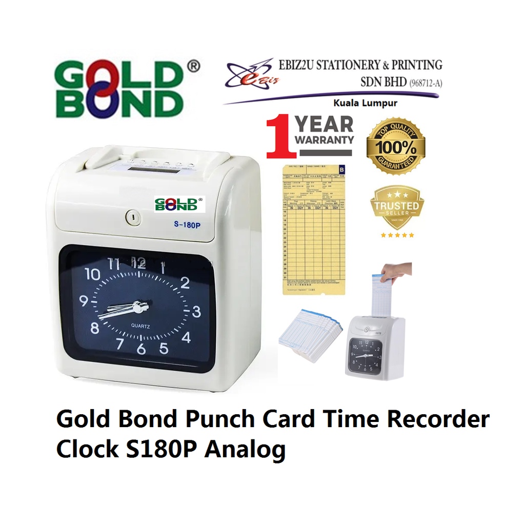 Gold Bond Punch Card Time Recorder Clock S180P Analog Time Clock, punch ...