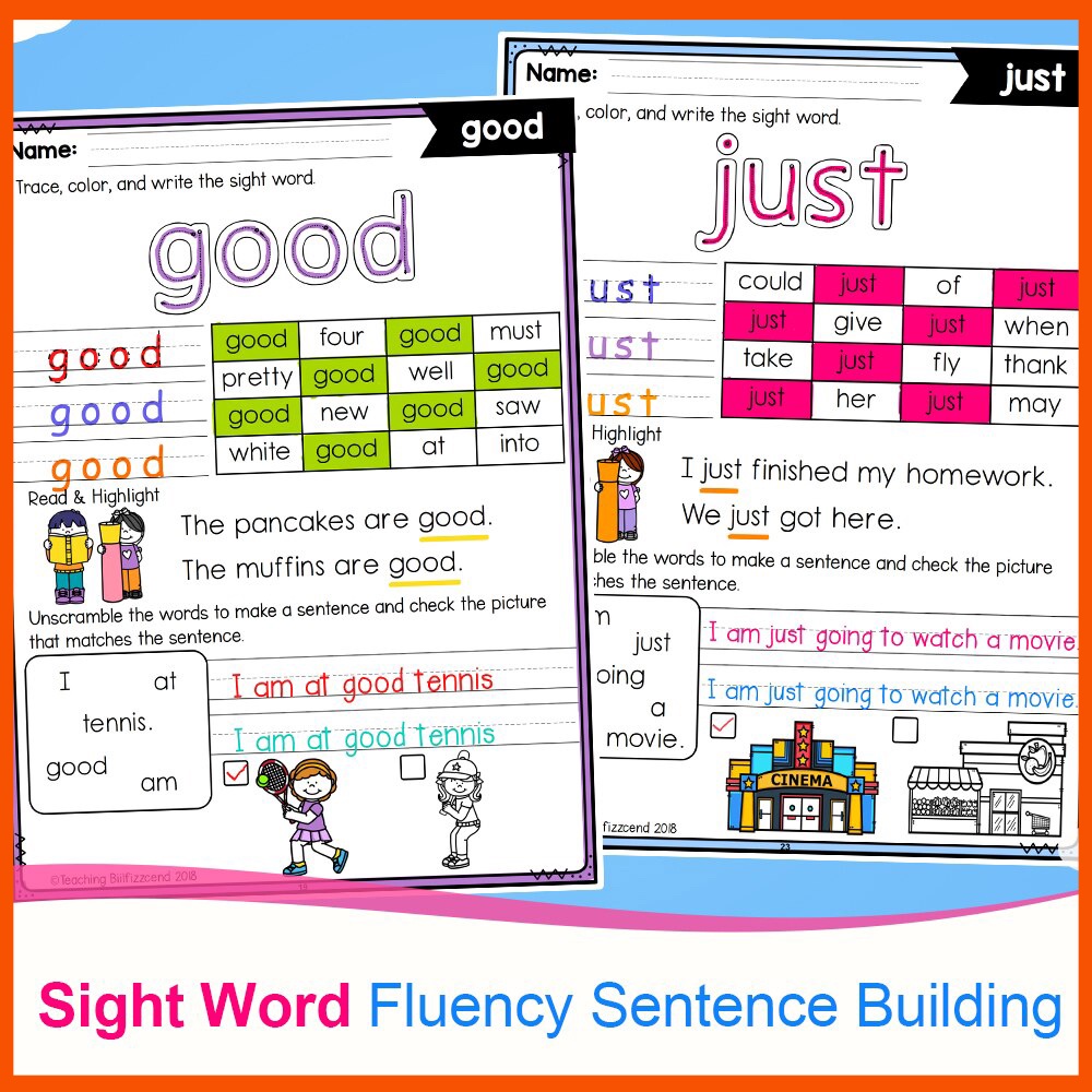 Sight Word Fluency Sentence Building Activity Workbook for Kids ...