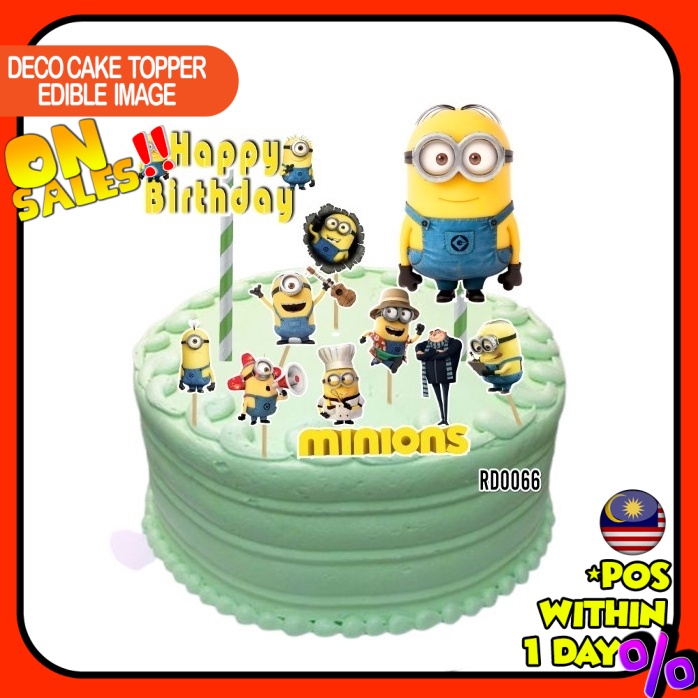 Happy Birthday Cake Topper Minions Decoration Set Party Accessories ...