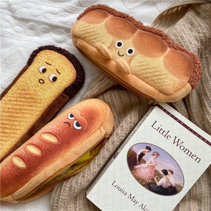 Kawaii Bread Pencil Case Soft Plush Large Capacity Multifunctional Pen ...