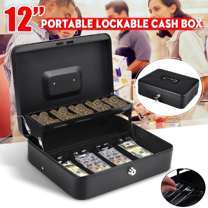 PracticalLarge Capacity Petty Cash Money Box Stainless Steel Security Lock Lockable Safe Small ...