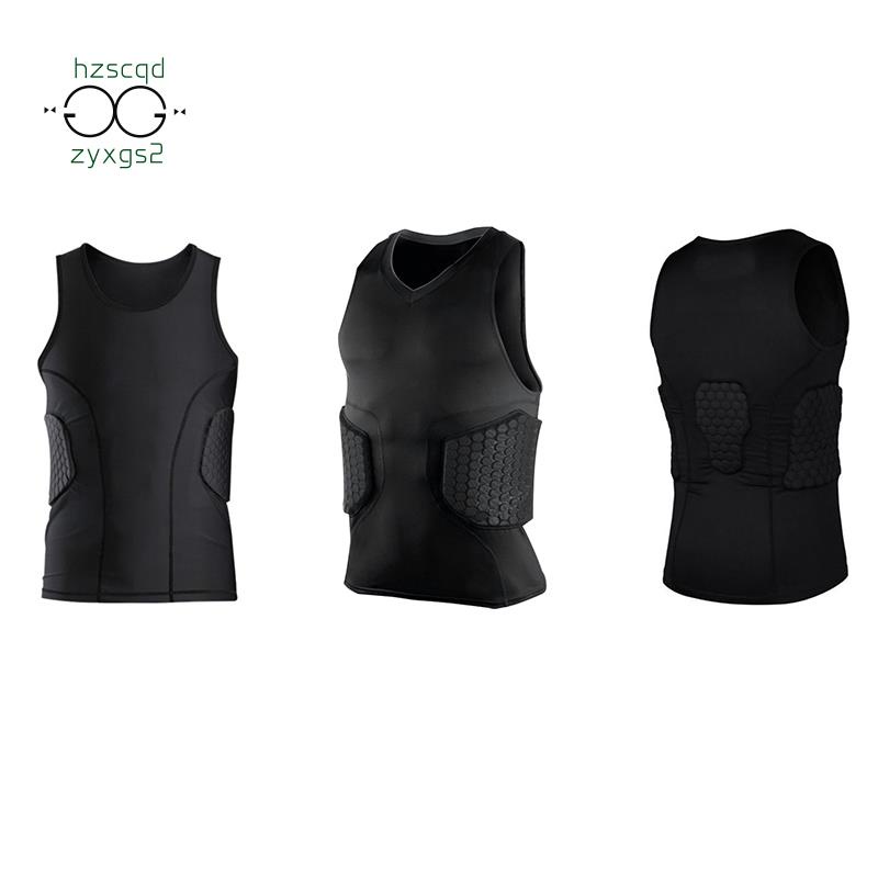 Men's Rib Protector Padded Vest Compression Shirt Training Vest with 3 ...