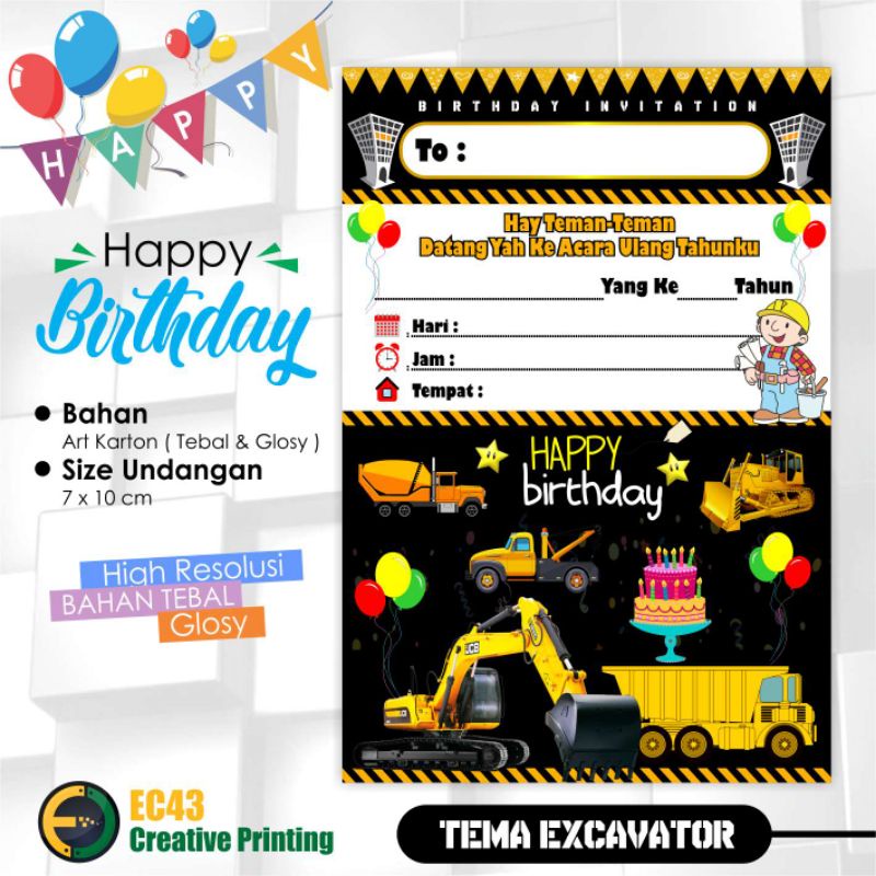 10pcs Excavator Theme Birthday Invitation+Plastic Opp Seal/Wedding ...