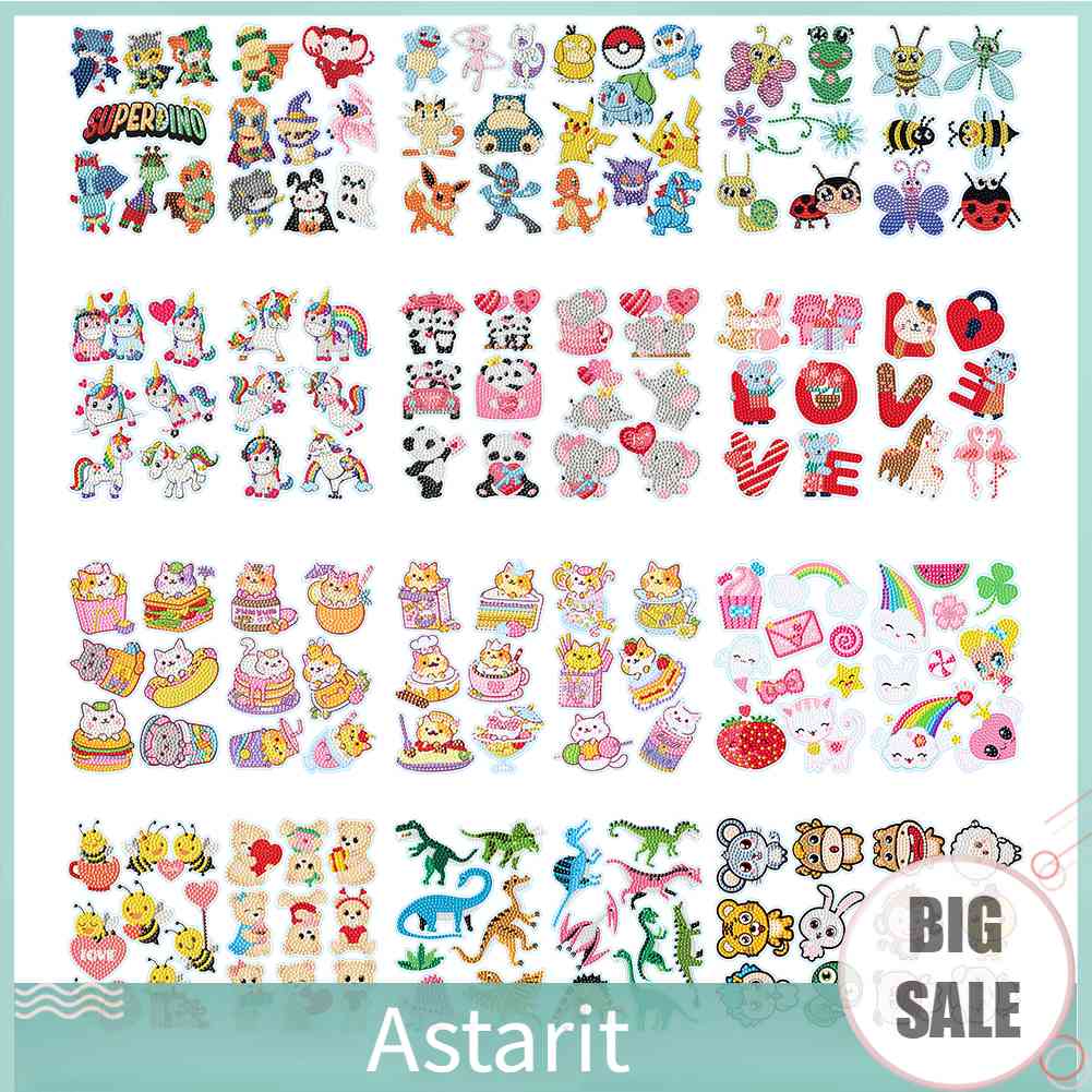 2 Sheets Diamonds Painting Sticker Crafts DIY Art Cartoon Paster Home ...