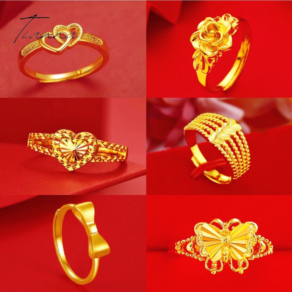 18K Saudi Gold Ring Women'S Heart Ring Love Rose Ring Copper Color ...
