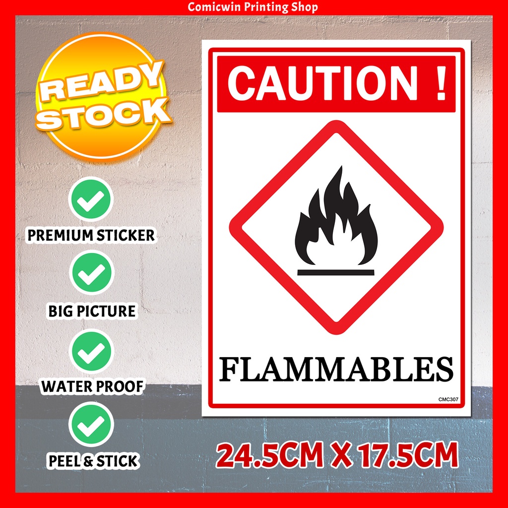 CMC307 Flammables Sticker (24.5x17.5cm) COSHH Sign Sticker Flammable ...