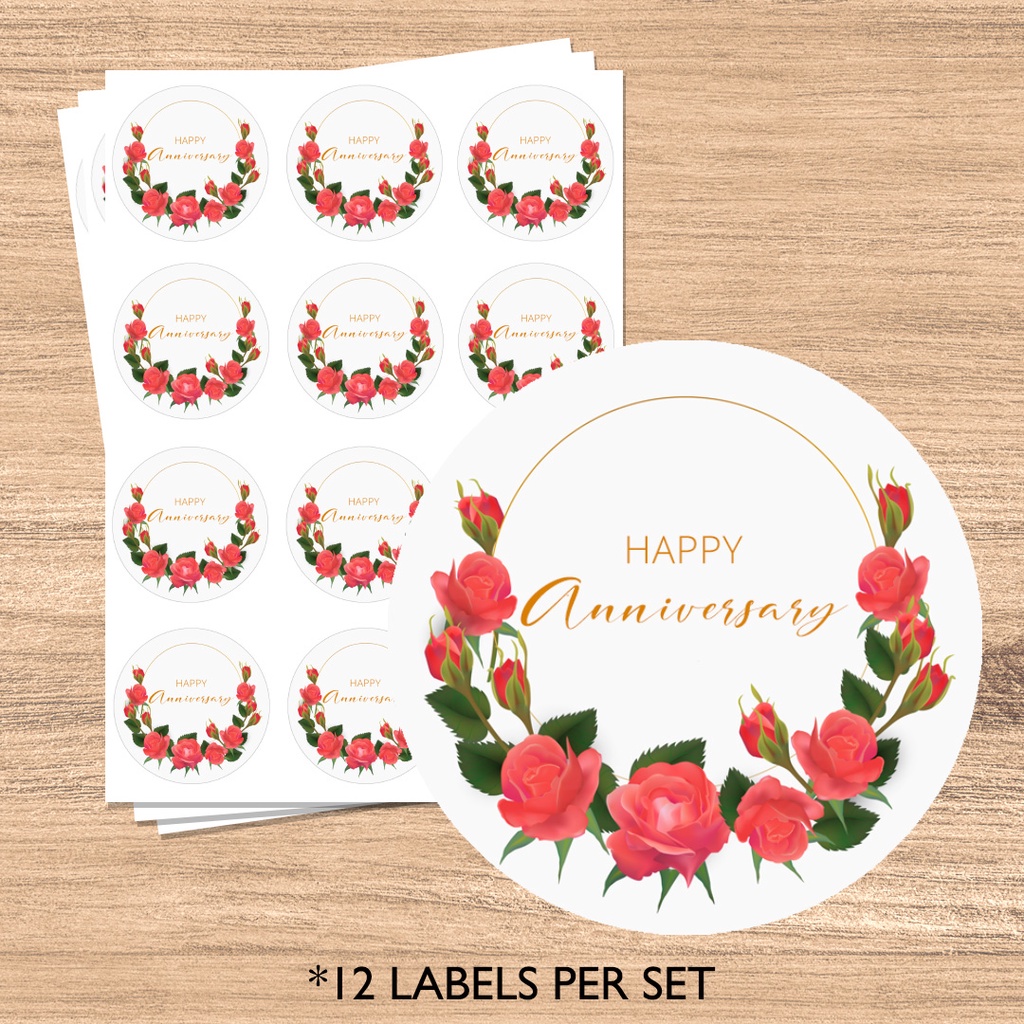 Happy Anniversary Labels, Party Gift Labels, Favor Sticker Labels ...