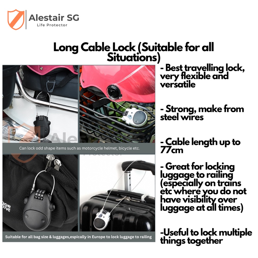 Retractable Lock with Long Retractable Cable For Locking Helmet Bicycle ...