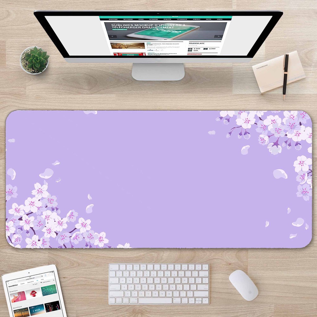 Purple Blossom Deskmat Cute, Pastel Purple Lilac Lavender Cherry Sakura ...