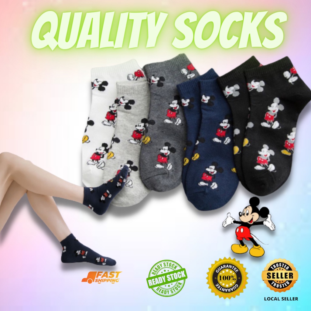 Women Short Socks DIsney MIckey Mouse Cute Cartoon Cotton Stokin Wanita ...