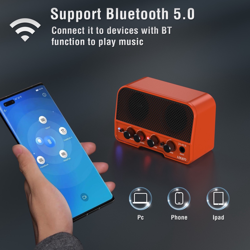 LEKATO Mini Guitar Amp 5W Rechargeable Electric Guitar Amplifier Clean ...