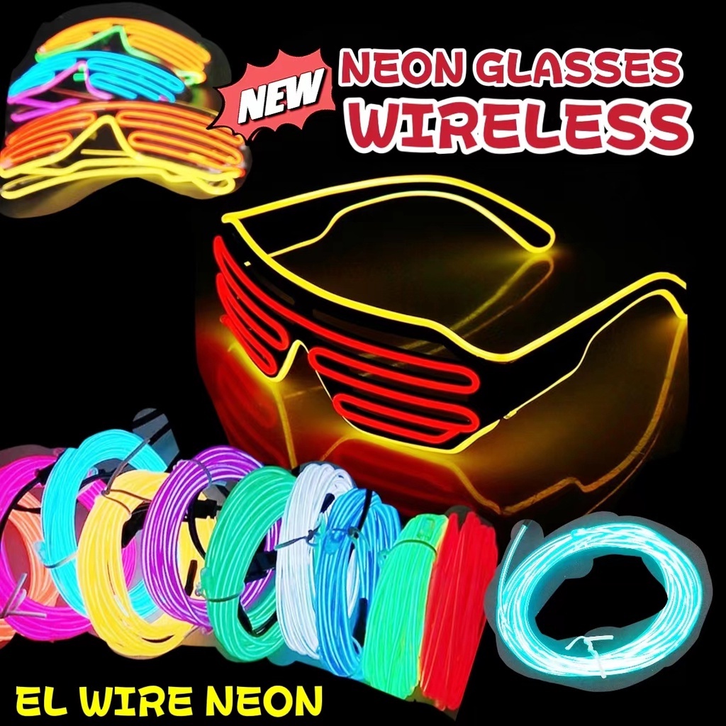【SG local】 Wireless Neon EL Glasses Dual Color Neon Strip EL Wire Light ...