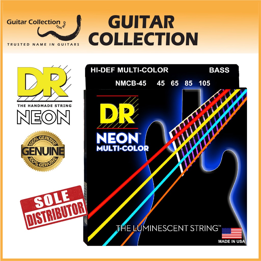 DR Strings NMCB-45 NEON Multi-Colour Coated Nickel Plated Bass Strings ...
