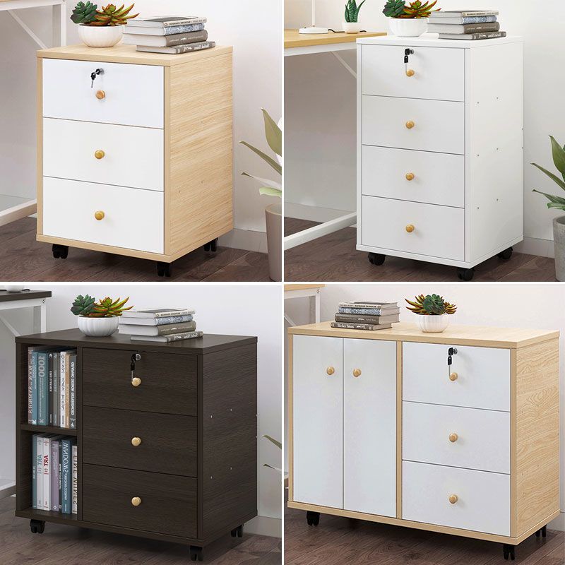 Wooden Filing Cabinet Mobile Short Cabinet Three Drawers under the ...