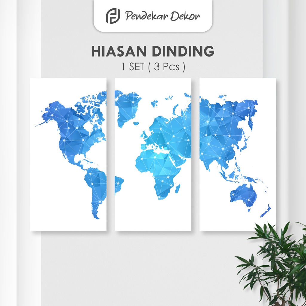 HIASAN DINDING KAYU Wall Hanging 1set Unique MODERN WORLD MAP Wooden ...