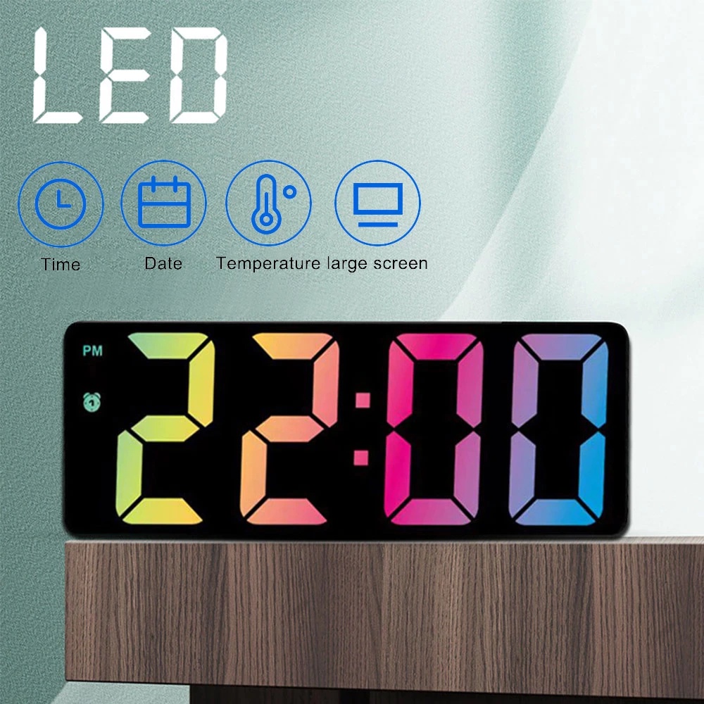 Nordic Digital Watch Color Fonts LED Alarm Clock for Bedroom Electronic ...