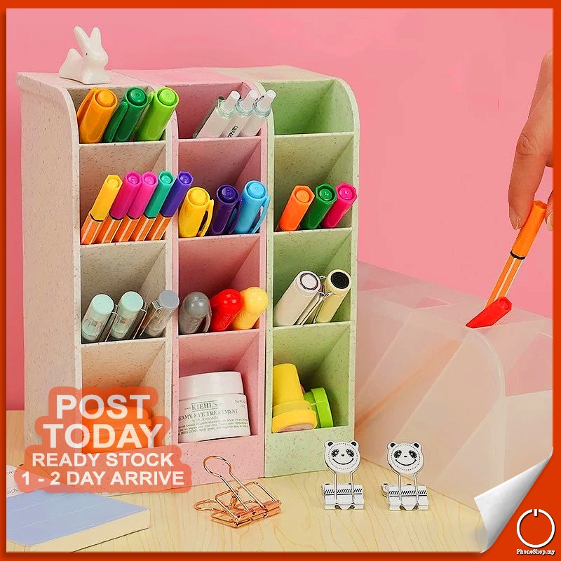 FADELESS 4 Grids Pen Pencil Holder Desktop Stationery Organizer ...