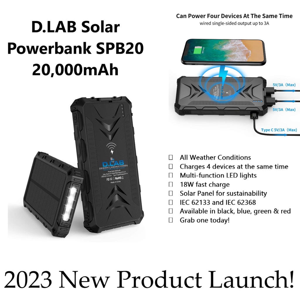 20,000mAh Solar Power Wireless Powerbank With LED Flashlight | Shopee ...