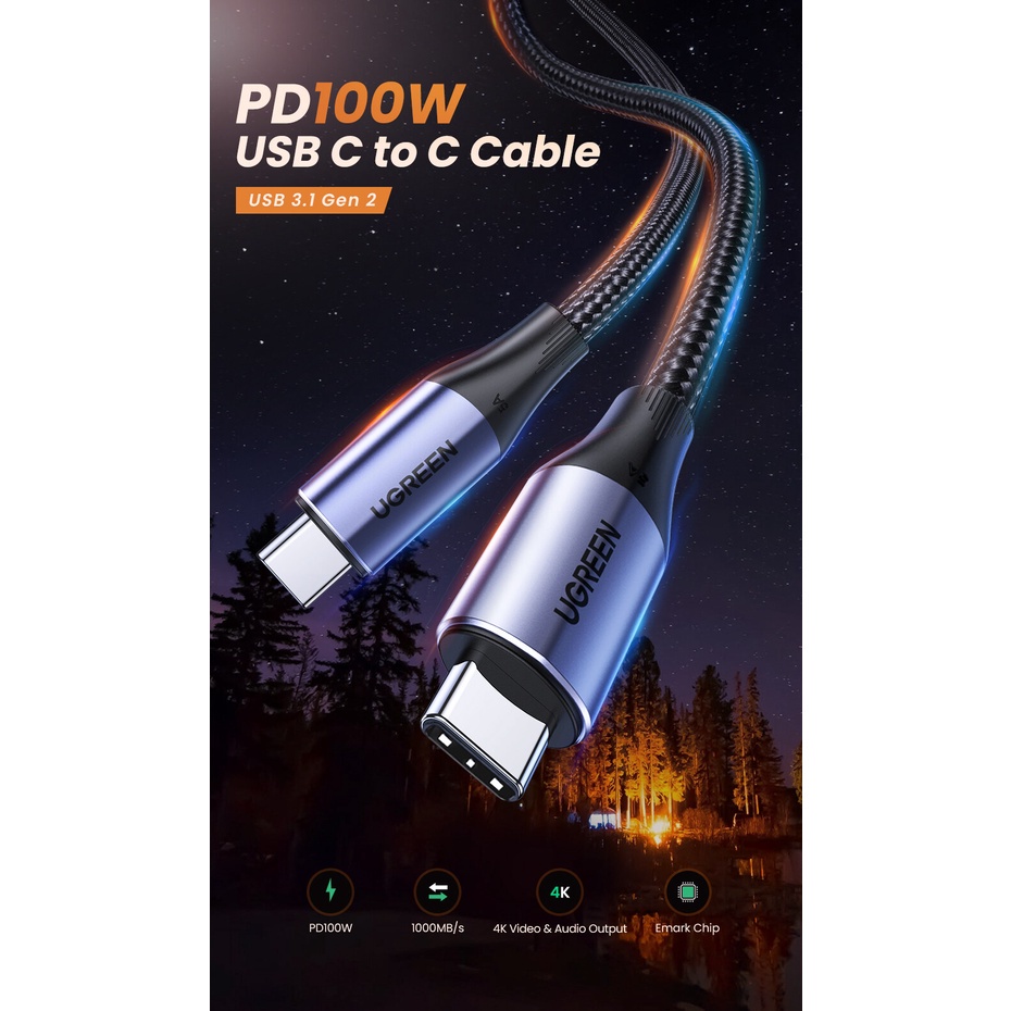 UGREEN 1 Meter USB C Cable 100W Power Delivery USB C 3.1 Gen 2 10Gbps ...