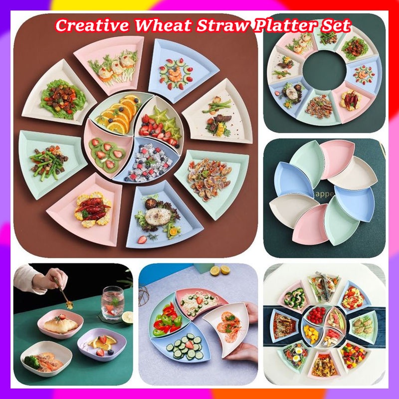 2024 New Year Creative Wheat Straw Platter Set Combination Plate Fruit ...