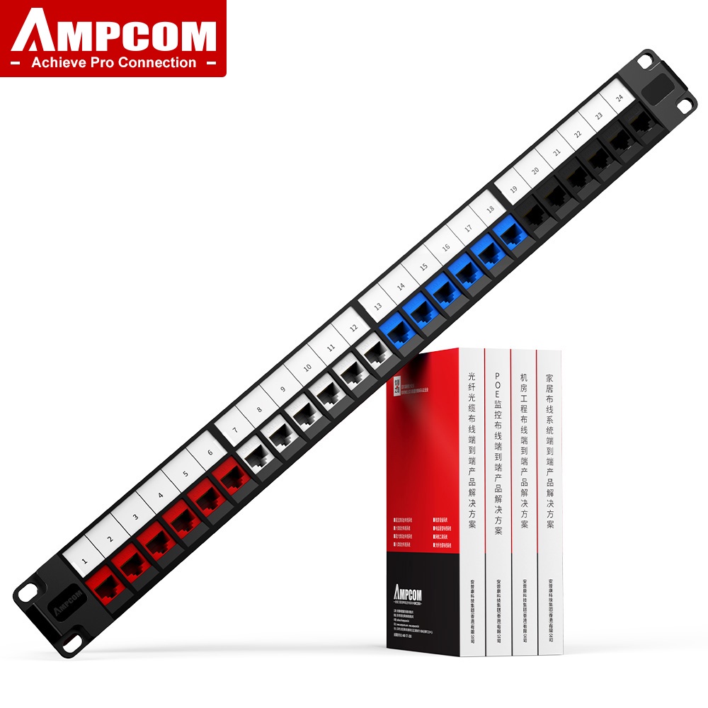 AMPCOM Patch Panel , 24 Port Patch Panel Pass Through, RJ45 Unshielded ...