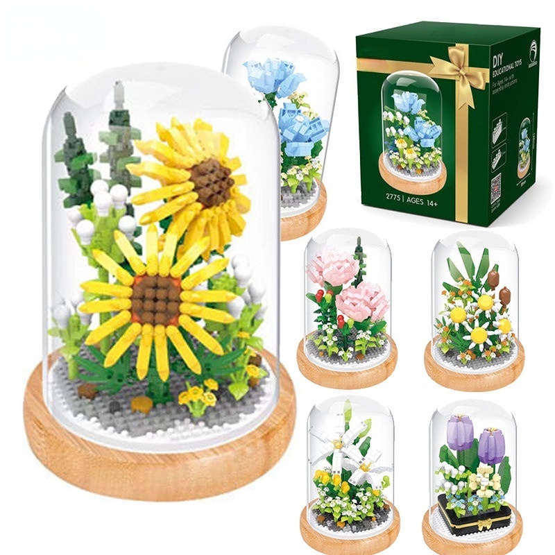 Mini Building Blocks Flower Decoration DIY Rose Chrysanthemum Tulip ...