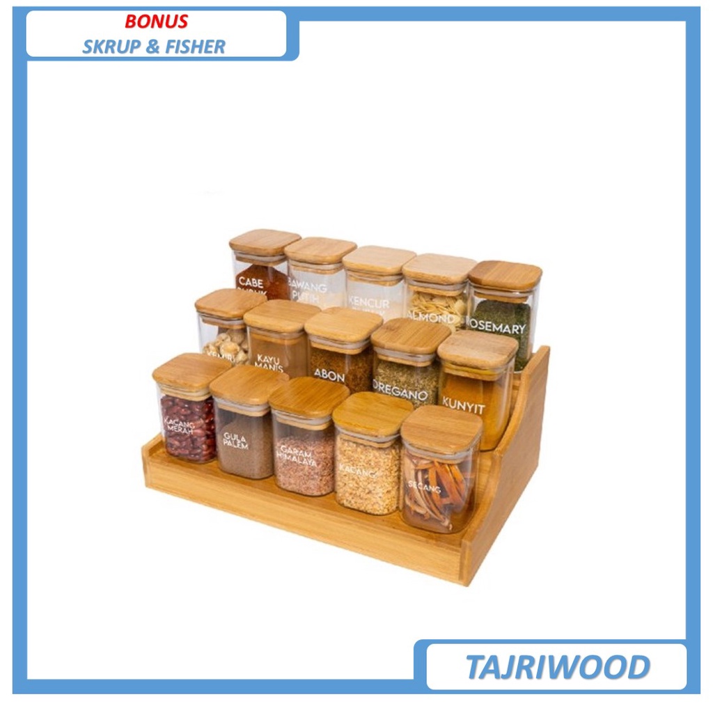 KAYU Kara 3 Tier / Tiered Wooden Bamboo Spice Rack / Spice jar rack / 3 ...