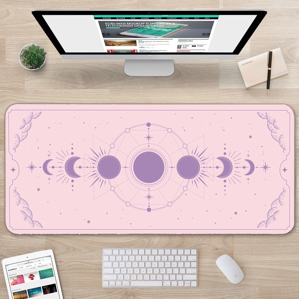 Pastel Pink Desk Mat Moon Phases, Cute Mousepad Violet Purple, Kawaii ...