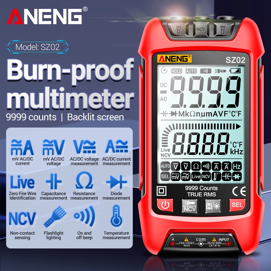 ANENG SZ02 Smart Digital Multimeter Auto Range 9999 Counts NCV ...