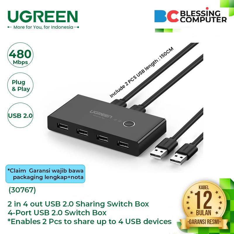 UGREEN 30767 USB HUB 4 Port 2.0 / 2x USB 2 in 4 Out Sharing Switch Box | Shopee Singapore