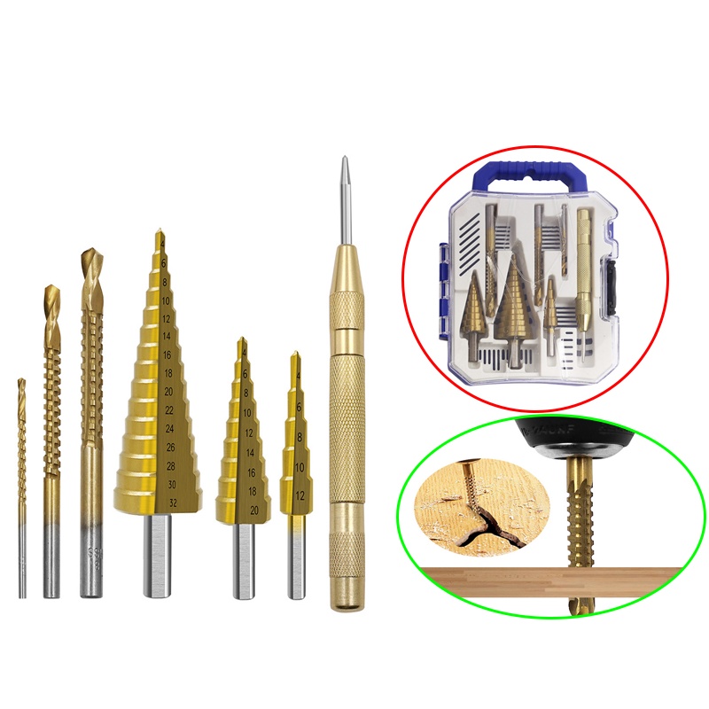 (Ready Stock)7-piece step drill set woodworking slotting saw drill ...