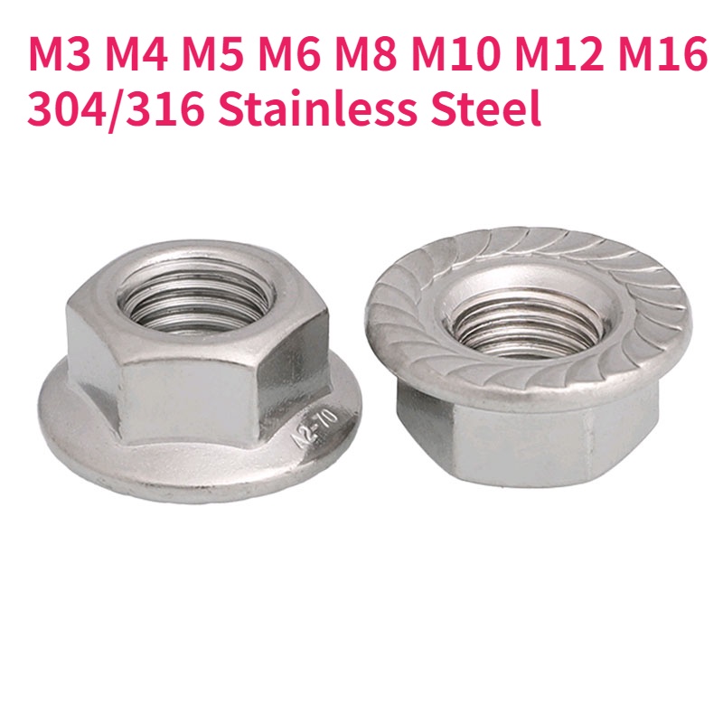 M3 M4 M5 M6 M8 M10 M12 M16 304/316 Stainless Steel Hex Hexagon Flange Nut Serrated Insert Lock ...