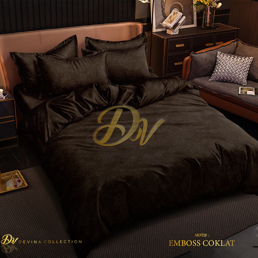Devina Collection Brown Embossed Korean Aesthetic Bedcover Set & Single ...