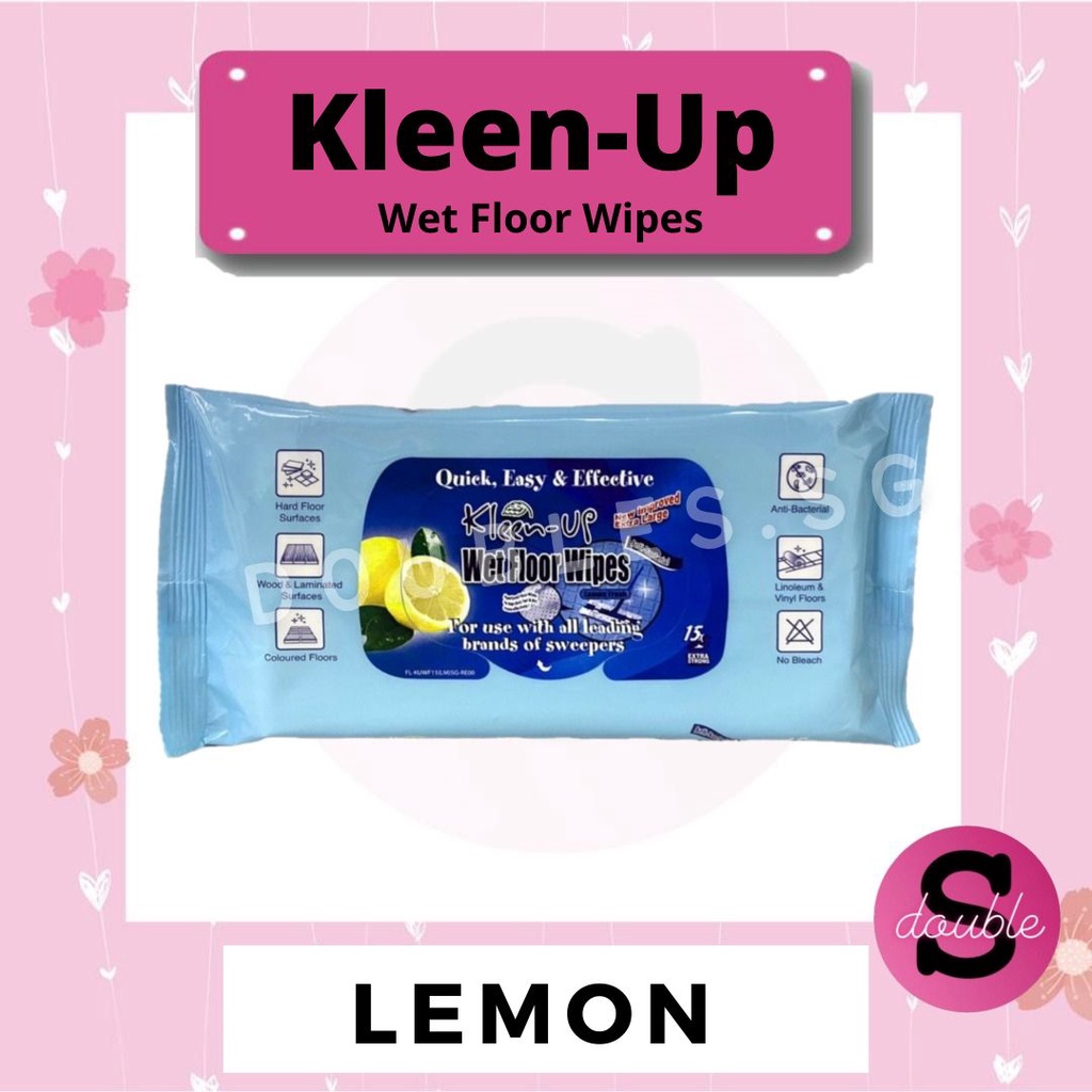 KLEEN-UP Anti Bacterial Wet Floor WIPES 15 Sheets Lemon/Lemon grass ...