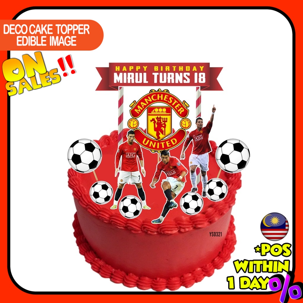[CUSTOM NAME] Happy Birthday Cake Topper Manchester United Decoration ...