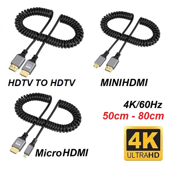 Micro Mini HDMI Short Cable 4K Spring Cord 50cm to 80cm for Camera Laptop to Monitor TV ...