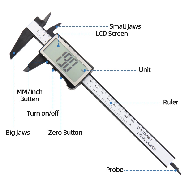 Electronic Digital Caliper Vernier Measuring Tools Carpentry Ruler ...