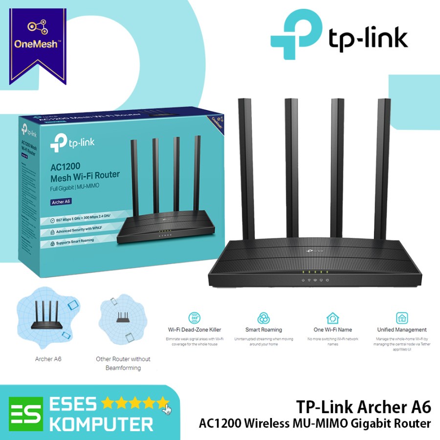 Tp-link Archer A6 AC1200 Wireless MU-MIMO Gigabit Router Router ...