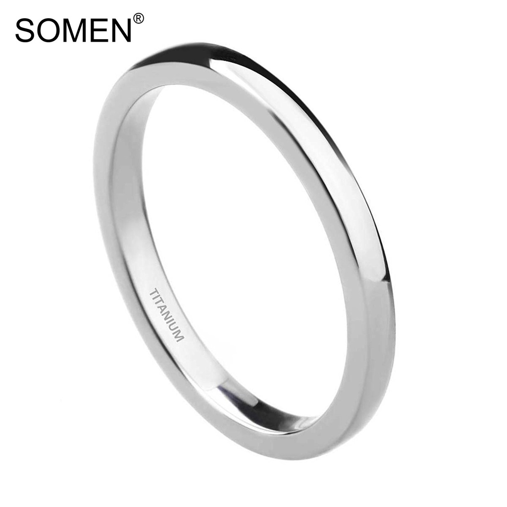 SOMEN 2mm Titanium Ring Plain Dome High Polished Wedding Band Comfort ...