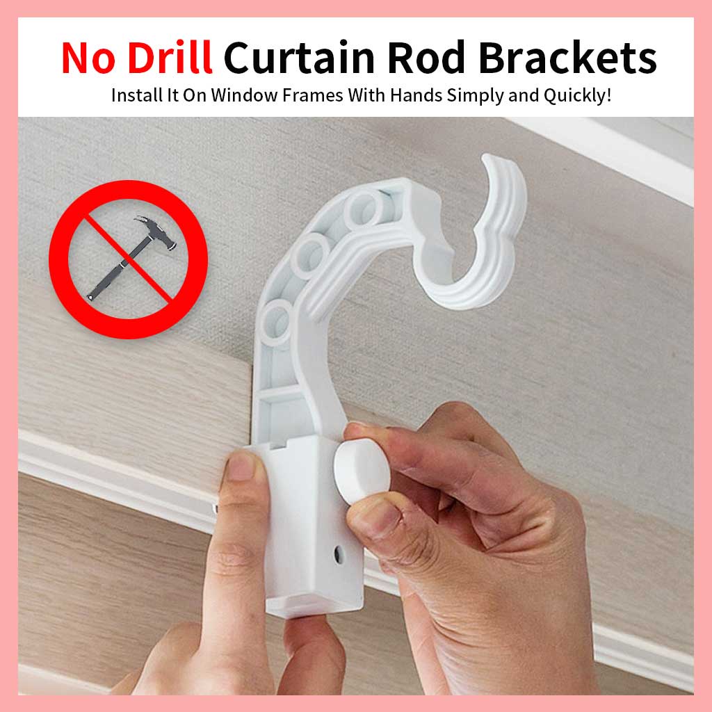 No Drill No Hole Curtain Rod Bracket 2PCS Adjustable Curtain Rod Holder ...
