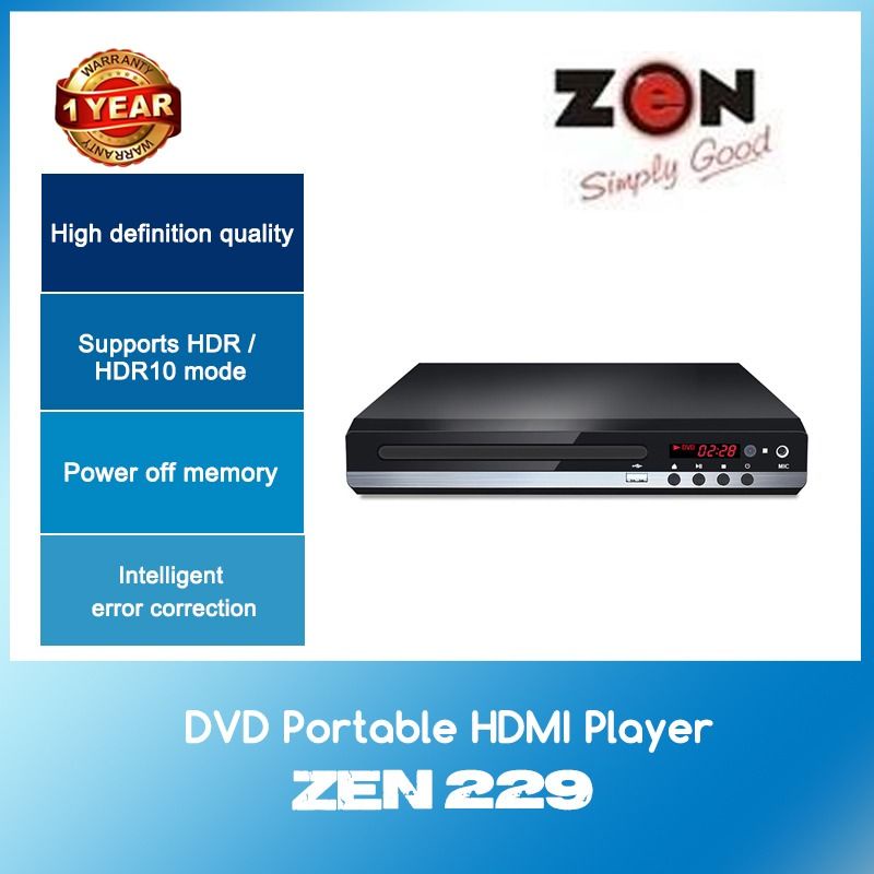 Zen ZEN229 DVD ( Multi Region ) Portable HDMI EVD Supports VCD CD ...