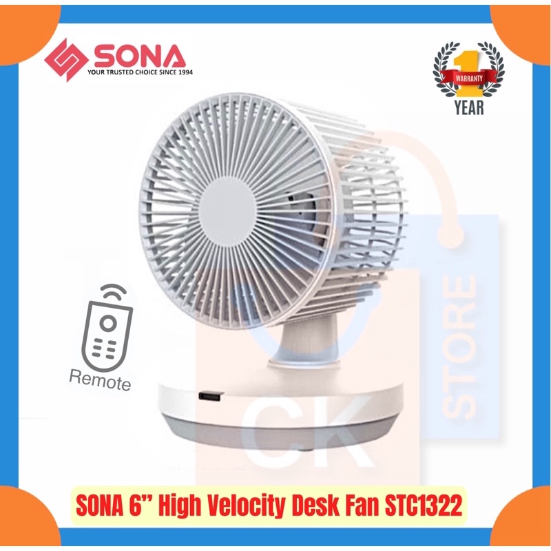 SONA 6” Remote High Velocity Desk/Table Fan STC 1322 | STC1322 (1 Year ...