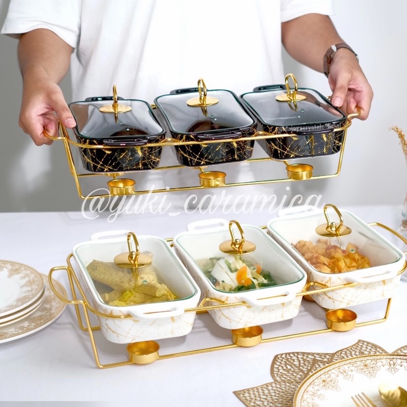 Ceramic buffet set of 3 luxury gold marble | Shopee Singapore