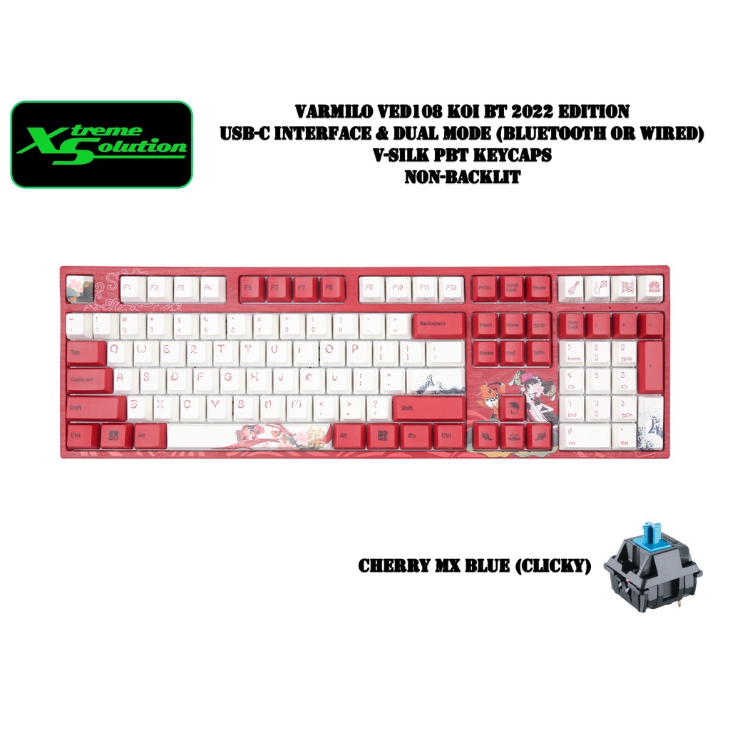 Varmilo VED108 Koi Edition - Wireless Bluetooth Non Backlit Mechanical ...