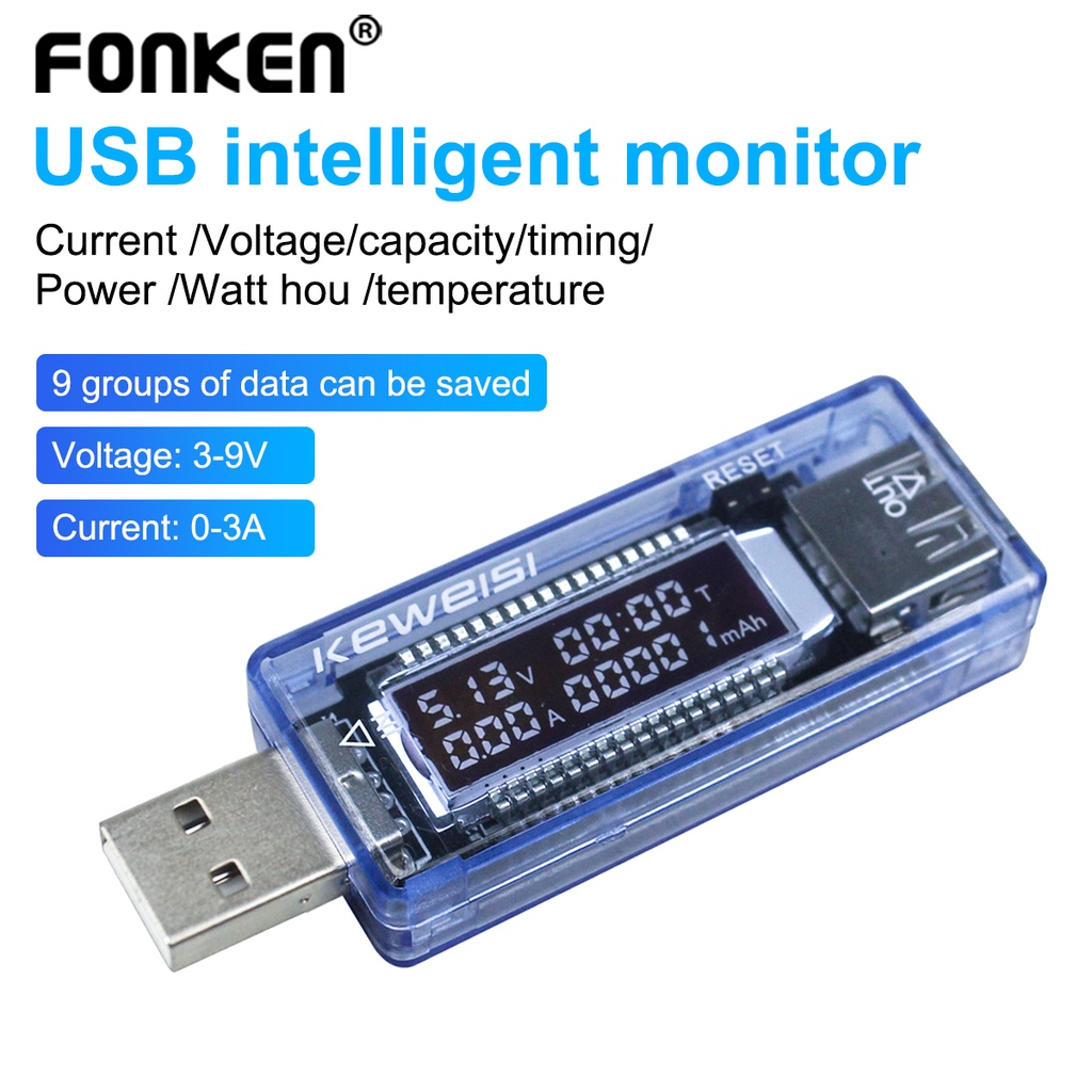 Fonken USB Tester Current Voltage Charger Capacity Tester Volt Current ...