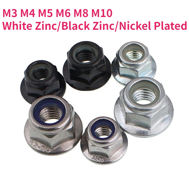 M3 M4 M5 M6 M8 M10 White Zinc/Black Zinc/Nickel Plated Hex Flange Nylon Anti-loose Nut Insert ...